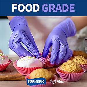 Supmedic Nitrile Exam Gloves, 3.5 Mil Powder-Free Food Safe Cleaning First Aid Disposable Medical Glove, Purple 100 Pcs (Medium)
