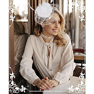 Kidukso Mesh Veil Hats Headbands Bridal Fascinators Hats with Headband and Clip Women Lady Kentucky Derby Cap Wedding Tea Party, White