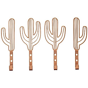 MyGift Wall Mounted Decorative Copper-Tone Metal Entryway Coat Hooks Saguaro Cactus Shaped Hanging Novelty Hooks, Southwest Style Home Decor, Set of 4