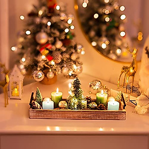 Hanobe Wood Serving Tray with Metal Handles - Rustic Whitewash Rectangula Decorative Trays Long Narrow Ottoman Trays for Decor Wooden Country Centerpiece for Wine Coffee Table Candle Holder