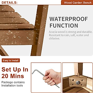 BSTOPHKL Outdoor Wood Bench 2-Person Garden Bench 705Lbs Weight Capacity Acacia Wood Patio Bench for Porch Lawn Balcony Backyard, Nature