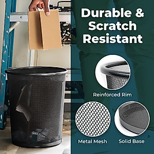 Greenco Small Round 6 Gallon Black Mesh Trash Cans for Home or Office, Set of 2