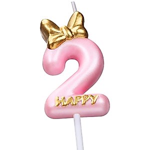 Nuanchu Pink Number 2 Candle Girl Happy Birthday Cake Topper, Birthday Candle for Cake Topper Birthday Baking Celebration Reunions Anniversary Party Supplies