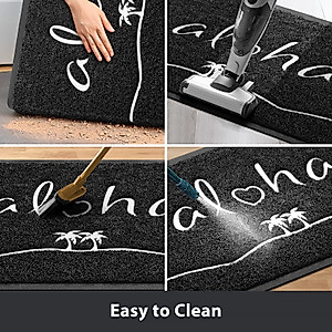 ALOHA Door Mat Welcome Mat Inside Outside Home Floor Mat Low-Profile Indoor Outdoor Mats for Entryway High Traffic Areas Patio Garage Porch Rugs, Black, 30"x17.5"