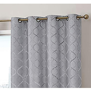 HLC.ME Versailles Lattice Flocked 100% Complete Blackout Thermal Insulated Window Curtain Grommet Panels - Energy Savings & Soundproof, For Living Room & Bedroom, Set of 2 (50 x 84 inches, Light Grey)