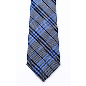 Kihatwin Men's Blue Grey Ties Trendy Tartan Plaid Narrow-width Wedding Necktie for Grooms