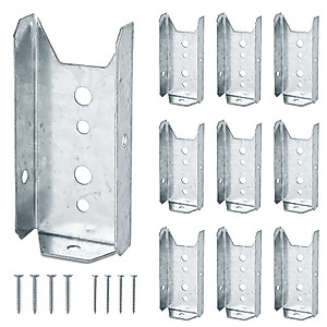 LukLoy 10 Pack 2x4 Brackets for Wood Rail, Fence Brackets Repair Kit Galvanized, Deck Railing Bracket Connectors for 2"×4"(Actually 1.5"x3.5") Wood Post, Includes 70PCS 304 Stainless Steel Screws