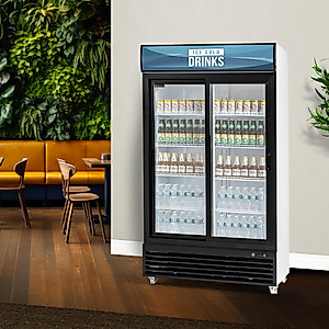 Procool Refrigeration Glass 2 Door Upright Display Cooler "Ice Cold Drinks" Design; 35 Cubic Ft., 45" Wide