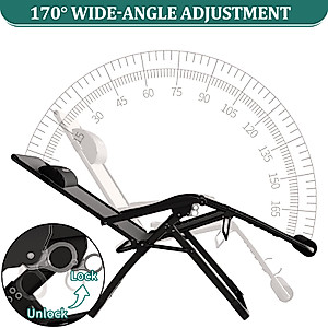 UDPATIO Oversized Zero Gravity Chair 29In XL Patio Reclining Chair with Cushion, Outdoor Folding Adjustable Recliner with Cup Holder, Foot Rest & Padded Headrest, Support 500LB