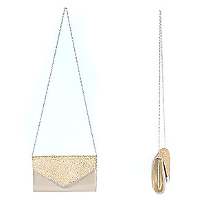 DIGOGO Sequins Flap Evening Purse Envelope Shaped Clutch Purse Chain Crossbody Shoulder Bag for Wedding Party Prom Ball Gold