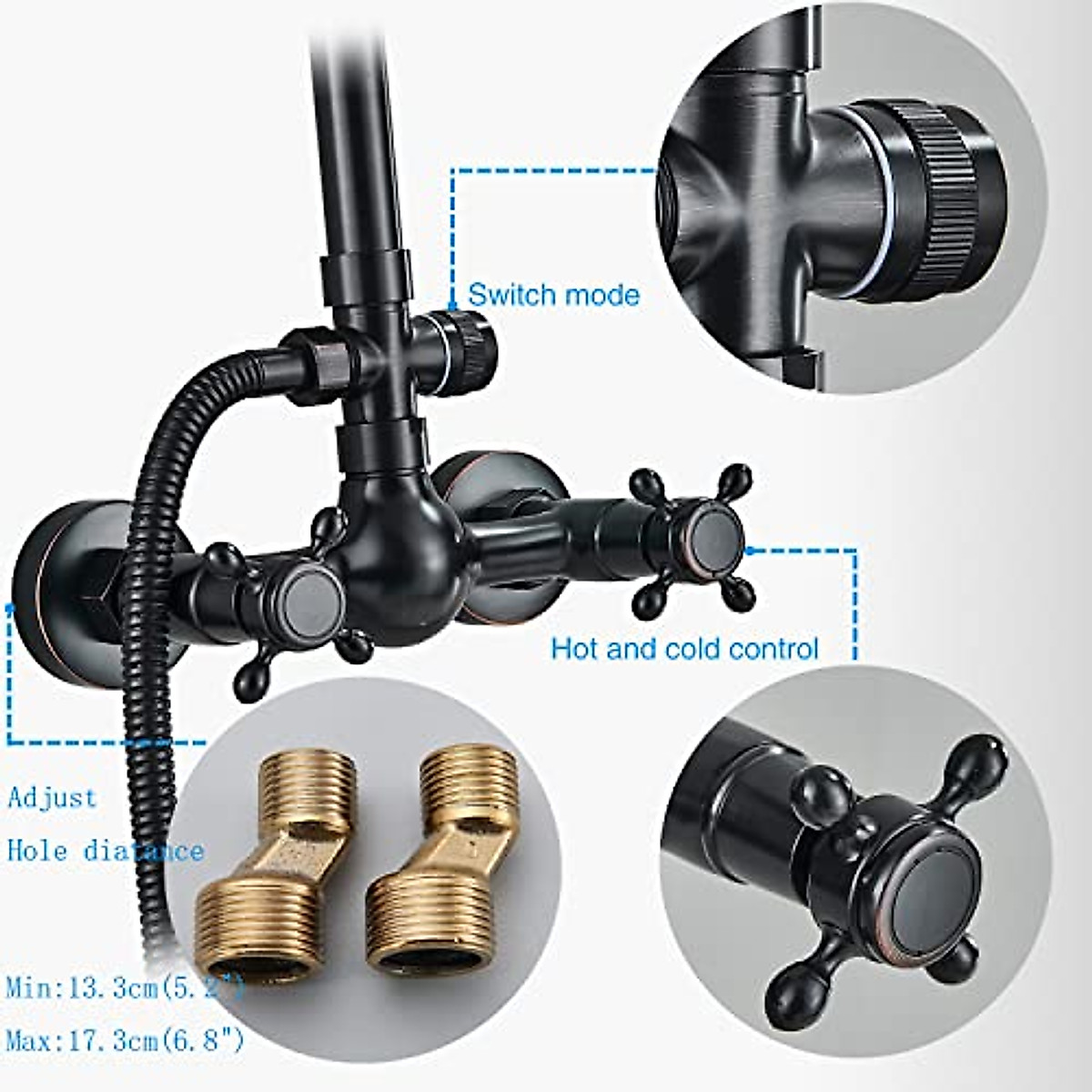 Senlesen Outdoor Shower Fixture Combo Set Oil Rubbed Bronze 8 Rainfall Shower Head Wall Mount 2 Dual Function