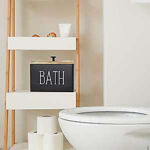 Rustic Tampon Storage Container for Bathroom, Decorative Bathroom Countertop Organizer Storage Box Tampons Organizer Holder, Wood 3 Compartments Cotton Swab Ball Qtip Container with Lid