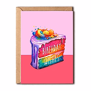 NTVShop Colors Birthday Cake Card - Pretty Greeting Card - Birthday Wishes - Delightful Wishes - Cards Best For Mom Dad Friends