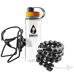 Giraffe Bottle Tower Hands Free Drinking System, Clear Tritan Bottle, with Round Tube Mounted Bottle Holder (length 25 in / 63 cm)