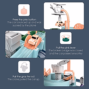 Car Rescue Adventure Toys for 3 4 5 6 7 8 Years Old Boys Girls,City Rescue Toy Set Montessori Car Race Tracks Parking Playsets for Toddlers (Macaron)