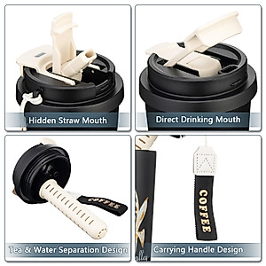 Simcat Coffee Tumblers 316 Ceramic-Lined Insulated Stainless Steel Travel Coffee Mug Leak Proof 17oz Coffee Tumblers with Lid and Straw for Keep Hot/Ice Coffee,Tea (Black)