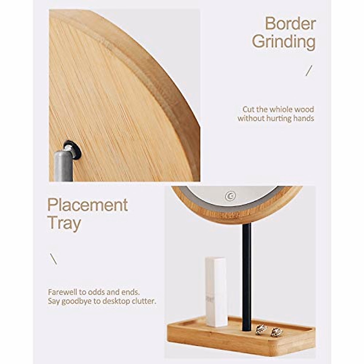 FQYYDD Illuminated Makeup Mirror Wooden Desktop Led Makeup Mirror Usb Charging Adjustable Bright