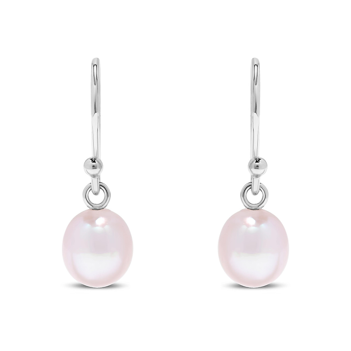 .925 Sterling Silver AAAA 7-7.5mm Natural Pink Teardrop Shaped Freshwater Cultured Pearl French Wire Dangling Drop Earrings