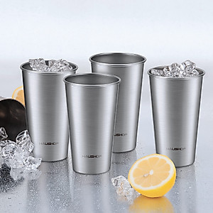 HAUSHOF Pint Cup, 20 oz Stainless Steel Cups, Stackable Metal Drinking Cups, Stacking Beer Pint Cups for Home, Party, Camping, Outdoor, Unbreakable, 4 Pack