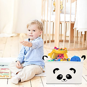 HKEC Rectangle Panda Easter Basket,Storage Basket with Handles, Collapsible Storage Box Cute Canvas Toy Bin for Pet/Kids,Gift Basket,Room Decor(PANDA)