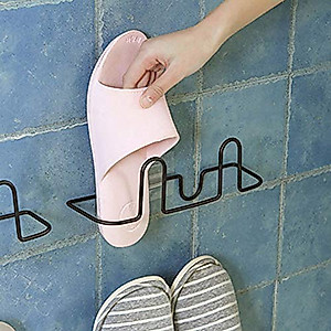 LOadSEcr Shoe Rack Organizer, Iron Adhesive Wall Mount Slippers Storage Shelf Shoes Rack Hanging Organizer for Bedroom, Dorm Room Black