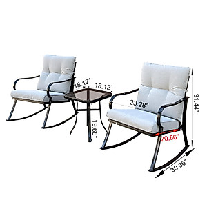 CHARMMA 2pcs Patio Rocking Chairs with Steel Frame and Soft Cushions,Rocker Set Chair and Teapoy,Outdoor Rocking Chair with Armrest for Lawn,Backyard,Porch Garden Bistro Set Off White