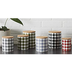 DII Ceramic Canister Sets for the Kitchen Food Safe Storage Containers with Lids, Large, Medium & Small, Buffalo Check, Red & White, 3 Count
