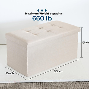 Hamgtrion Ottoman Storage Ottoman Folding Ottomans Footrest Storage Ottoman Small Footstool Rectangle Bench Cube for Room Living Room Bedroom Beige L30W15H15inches, FJ-30BEIGE