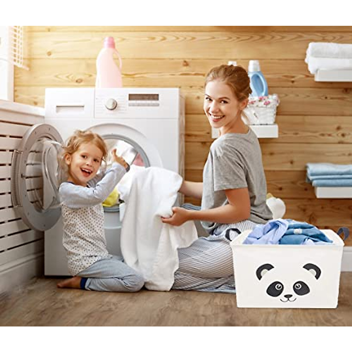 TIBAOLOVER Rectangular Kids Storage Basket Gift Basket Baby Storage Basket Cute Kids Toy Storage Bin Organizer Shelf Book Basket Room Decor(PANDA)