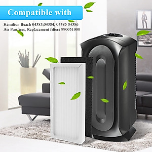 Ximoon 04383 TrueAir Filters Replacement Hamilton Beach 04384/04385 / 04386 True Air Purifier Part 990051000, Include 2 HEPA Filters & 4 Carbon Filters - 2 Sets