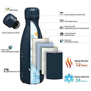 Konokyo Insulated Water Bottles,12 oz Double Wall Stainless Steel Vacumm Metal Flask for Sports Travel, Navy Blue