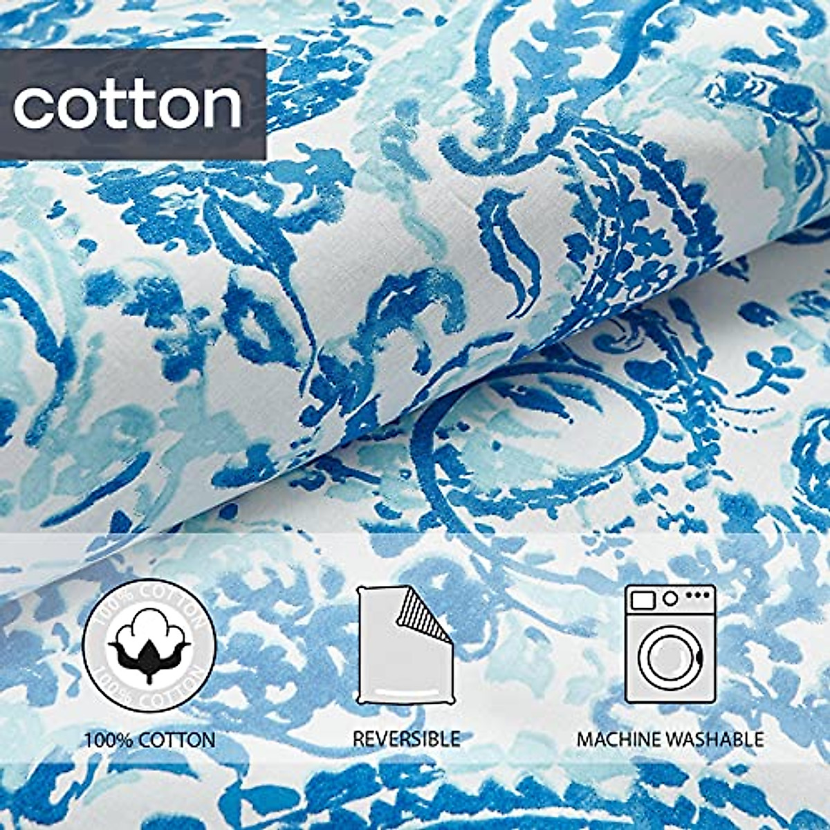 Poppy & Fritz - Queen Duvet Cover Set, Breathable Cotton Bedding with Matching Shams & Zipper Closure, All Season Home Decor (Brooke Blue, Queen)