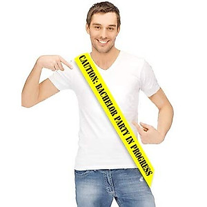 Brosash "Caution: Bachelor Party in Progress" Bachelor Party Sash Wedding Party Groom to Be Ideas Gifts Joke Favors Party Supplies Decorations Decor Wedding Shower Bride Engagement Men Bridal Black