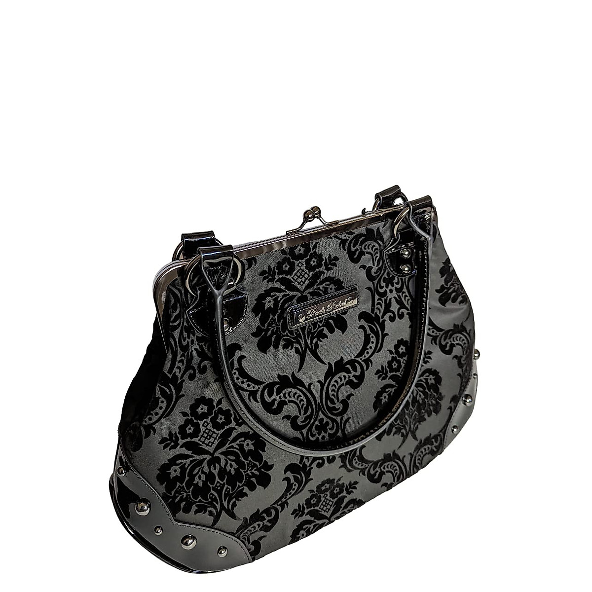 Rock Rebel Mistress Black on Black Victorian Damask Retro Kisslock Purse