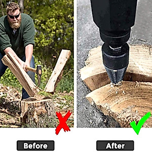 KEWAYO 4pcs Removable Splitting Wood Cone Drill Bit, Wood Splitter Drill Set for Heavy Duty Drill Split Wood Tool and Hand Drill Stick-hex+Square+Round