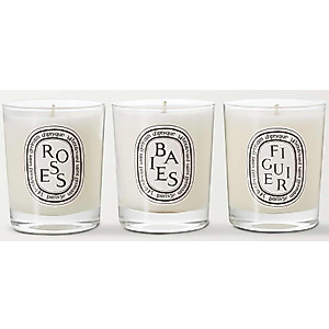 DIPTYQUE Baies Roses & Figuier Scented Candle 3 Piece Set 70 Grams Each Gift Boxed, White