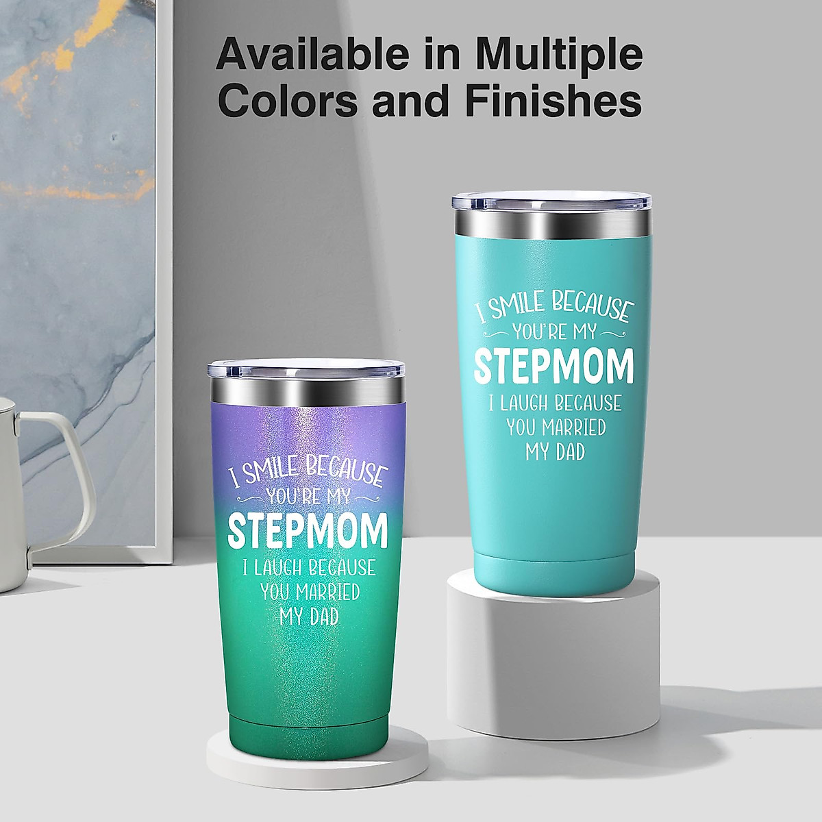 WOELIVE Stepmom Gifts - Best Stepmom Ever Stainless Steel Coffee Mug Tumbler with Lid - Birthday Gift for Bonus Mom, Christmas Gifts for Stepmom, 20oz Insulated Stepmom Tumbler