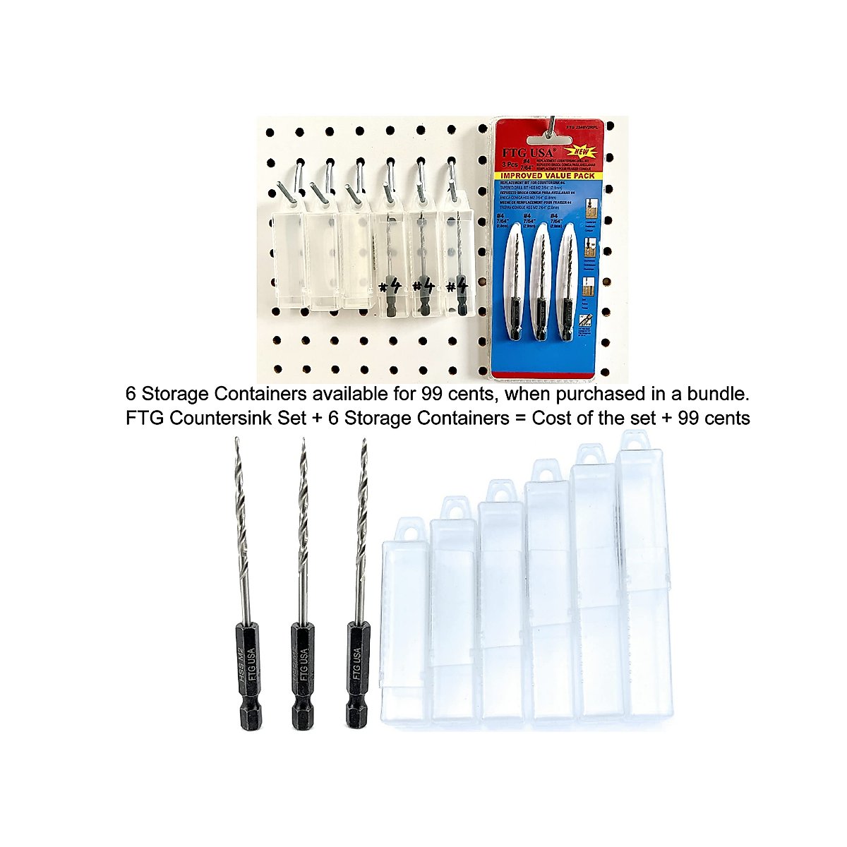 FTG USA Tapered Countersink Drill Bit Set 3 Pc #4 (7/64") Tapered Drill Bit Replacement, Countersink Bit Same Size for Wood Countersink Drill Bits