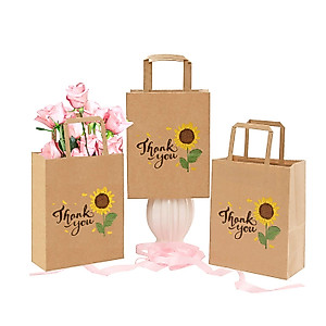 Cmecial 50Pcs 10x8x4.7 Thank You Gift Bags Bulk, Thank You Bags for Business Small, Sunflower Paper Gift Bags with Handles Bulk, Thank You Paper Bags with Handles Bulk, Small Gift Bags Retail bags (B)