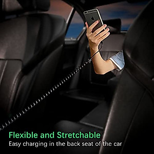 Coiled Lightning Cable Carplay[Apple Mfi Certified], USB to Lightning Cable Fast Data Sync with LED, Short Retractable iPhone Charger Cord for Car Compatible with iPhone 14/13/12/11 Pro Max/Pro/Xs Max