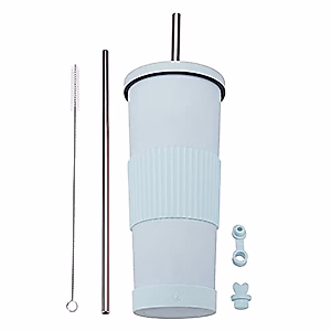 PHEZEN 830ml Sports Water Bottle with Straw Lid, Stainless Steel Thermos Vacuum Insulated Water Bottle Large Capacity Water Bottle with Non-Slip Cup Body Sleeve BPA-Free Insulated Water Bottles