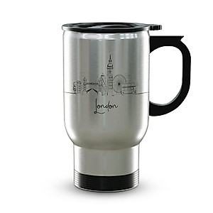 London England Gifts and Souvenirs - Travel Mug with Handle and Lid - London Graduation Unique Drinkware - 14oz Travel Mug Steel - Best United Kingdom Long Distance Gifts & Homesick Student Gifts