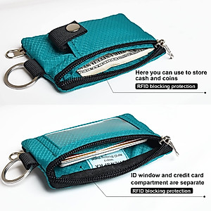 CHENSPRX Minimalist RFID Blocking Small Wallet with ID Window,WaterResistant Zip Id Case Wallet with Lanyard Keychain for Cards,Cash,Travel,Women,Men (Turquoise)