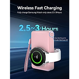 LVFAN for Samsung Galaxy Watch Charger 4000mAh, Fast Charging Portable Wireless Magnetic Charger for Samsung Galaxy Watch 6 Classic 5 Pro 4 3, Active 2/1, Gear S4/3, Travel Phone Emergency Power-Pink