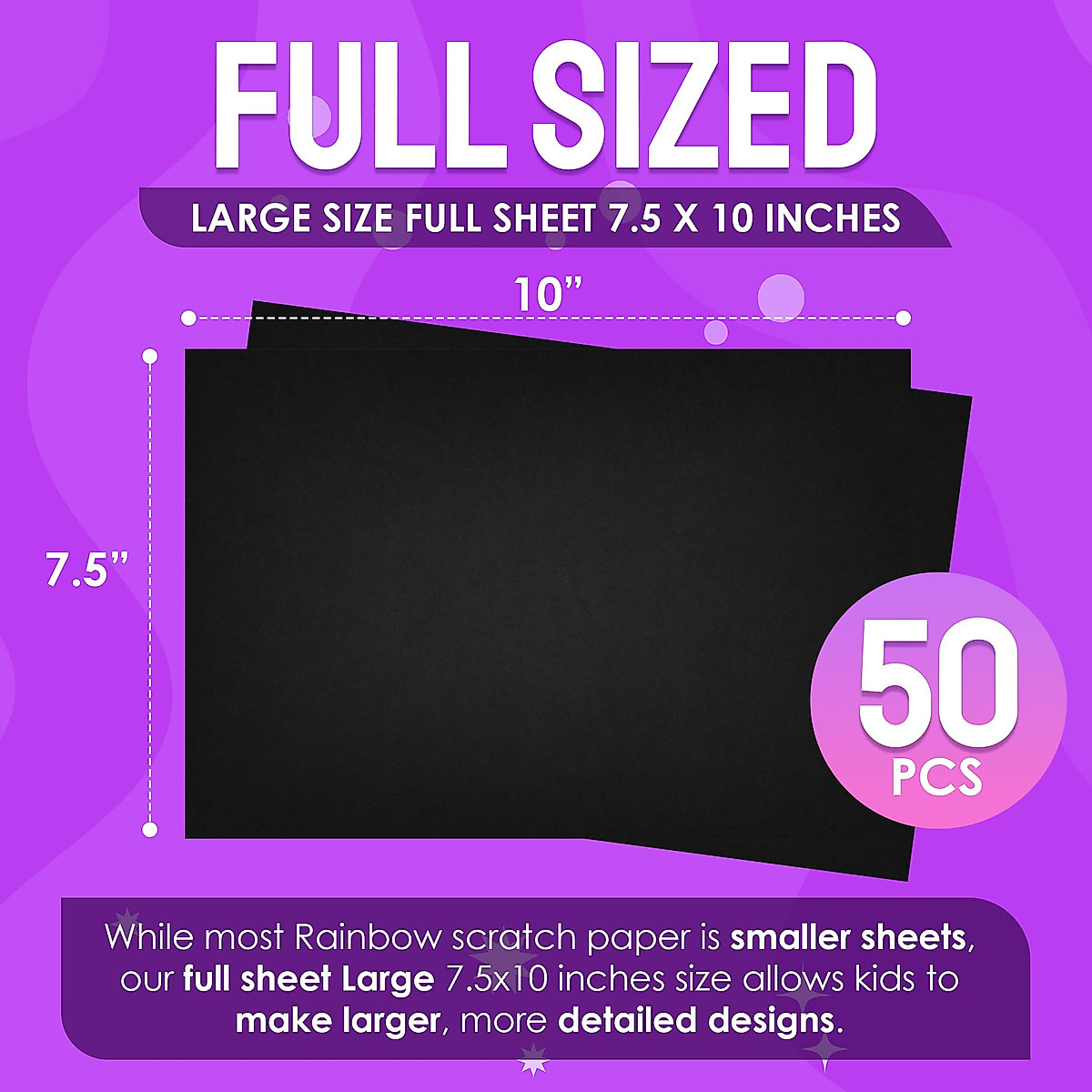 Rainbow Scratch Paper Bulk Pack, Large Size Full Sheet 7.5x10 inches, 50 Piece Magic Scratch Paper Art Set with 4 Wooden Stylus, Black Scratch Off Paper, Arts and Crafts for Kids