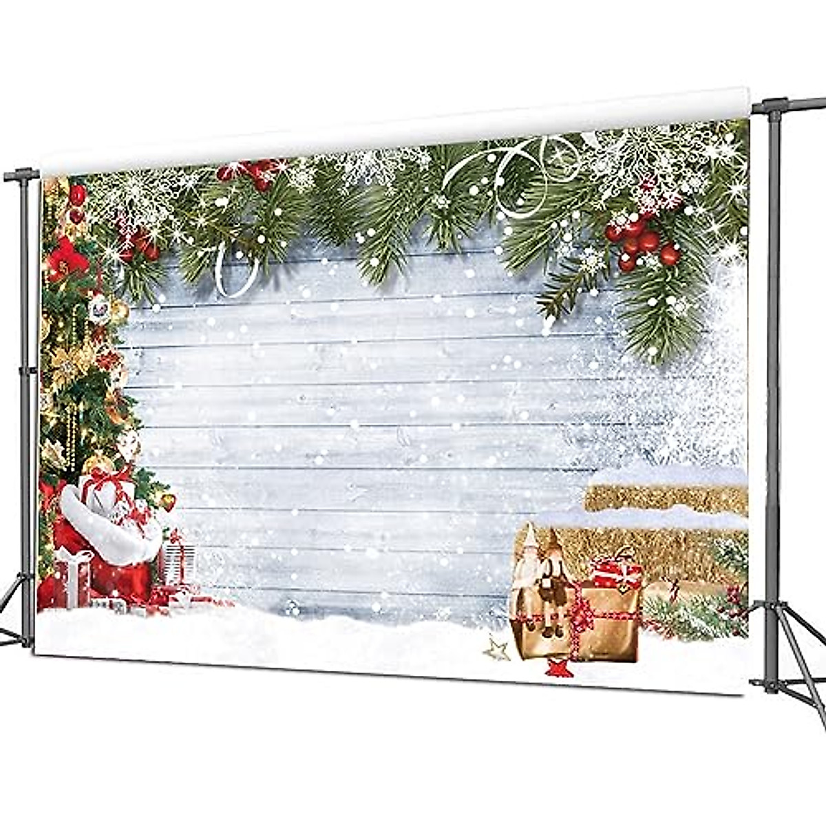 CHAIYA 7x5ft Christmas Backdrop Christmas Rustic Wood Photography Backdrop Xmas Tree Snow Wall Background Xmas Party Supplies Family Kids Party Banner Decorations Backdrops CY191