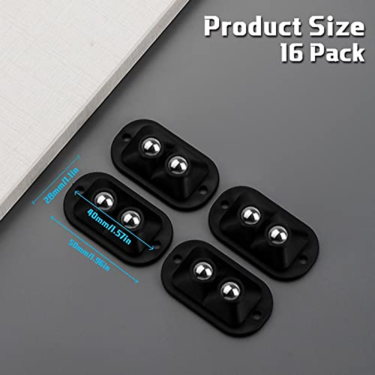 Self Adhesive Caster Wheels,Trash Can Mini Swivel Wheels,Storage Box Stainless Steel Paste Universal Wheel,Adhesive Wheels for Furniture,Double Bead 360 Degree Rotation Sticky Pulley(16 PCS,Black)