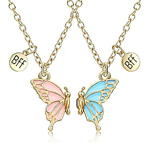 MJartoria BFF Necklace for 2-Split Butterfly Friendship Necklace Best Friend Forever Colored Butterfly BFF Pendant Best Friend Necklaces Gifts for Women Girls