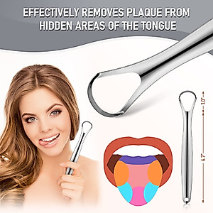 HLFLYG 4 Pack Tongue Scraper, Hygienic Seal-Pack, Professional Eliminate Bad Breath, Stainless Steel Tongue Scrapers, Effectively Improve Oral And Gut Health -silver