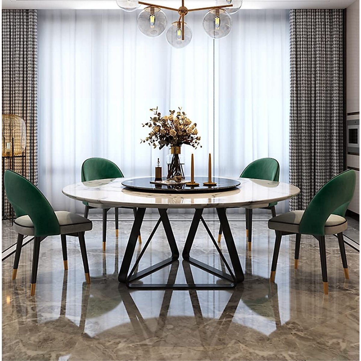 LAKIQ Marble Round Dining Table with Lazy Susan Modern Round Pedestal Dining Table Nordic Kitchen Dining Room Table with 3 Legs for Small Space-Table Only (White Lazy Susan,70.8"L x 70.8"W x 29.5"H)
